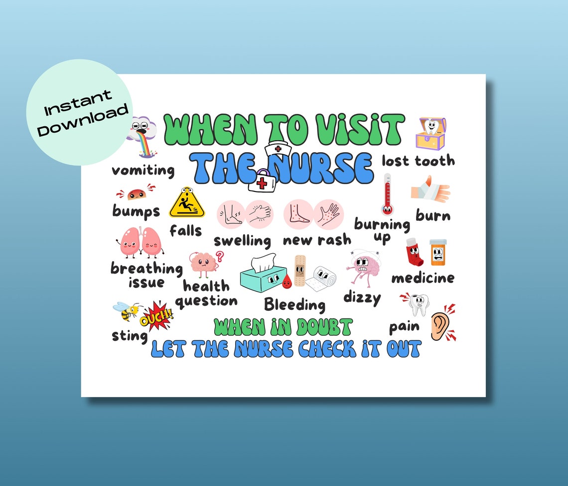 When to Visit the Nurse Poster Printable, School Nurse Decor, Health ...