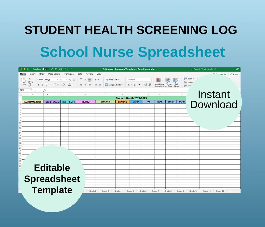 School Nurse Spreadsheet Template, Student Health Tracking Log, School ...