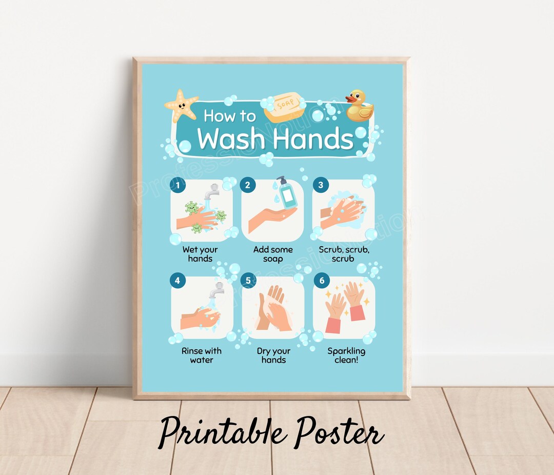 How to Wash Hands Poster Printable | Hand Washing Steps | Classroom ...