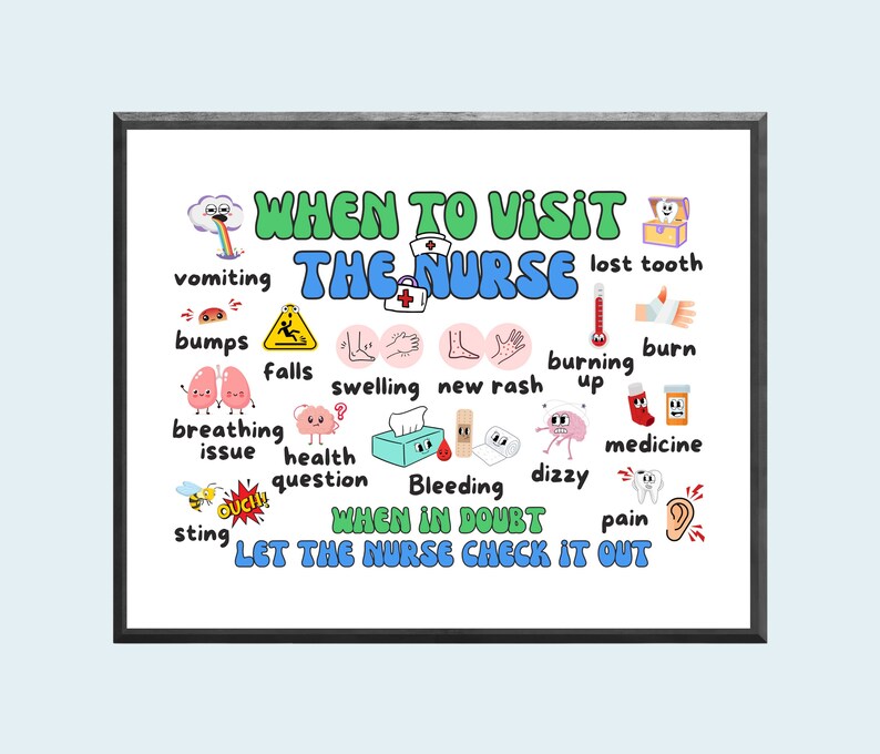 When to Visit the Nurse Poster Printable, School Nurse Decor, Health ...
