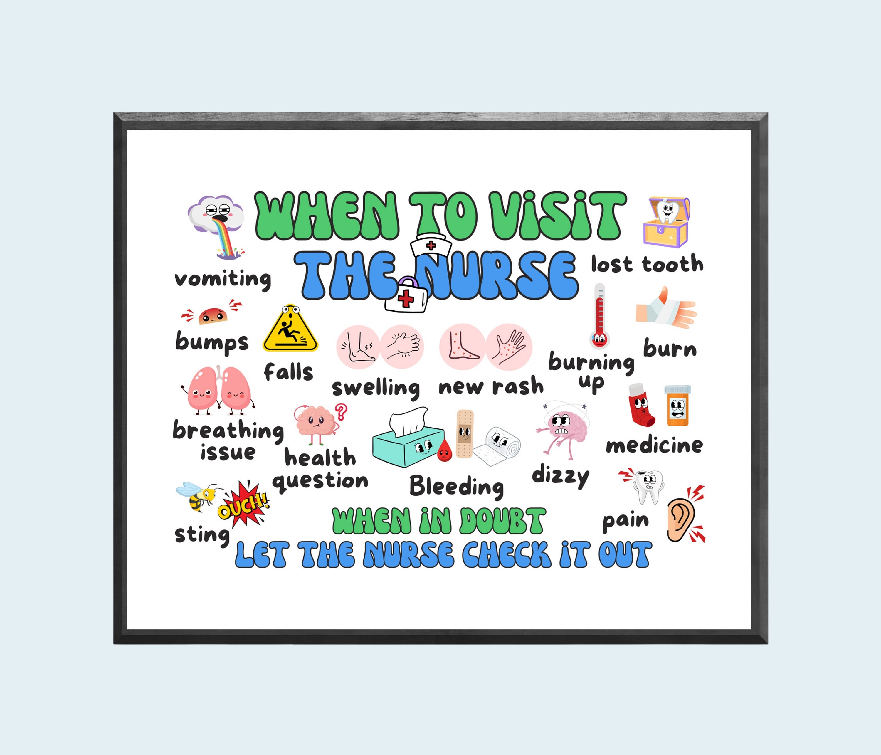 When to Visit the Nurse Poster Printable, School Nurse Decor, Health ...