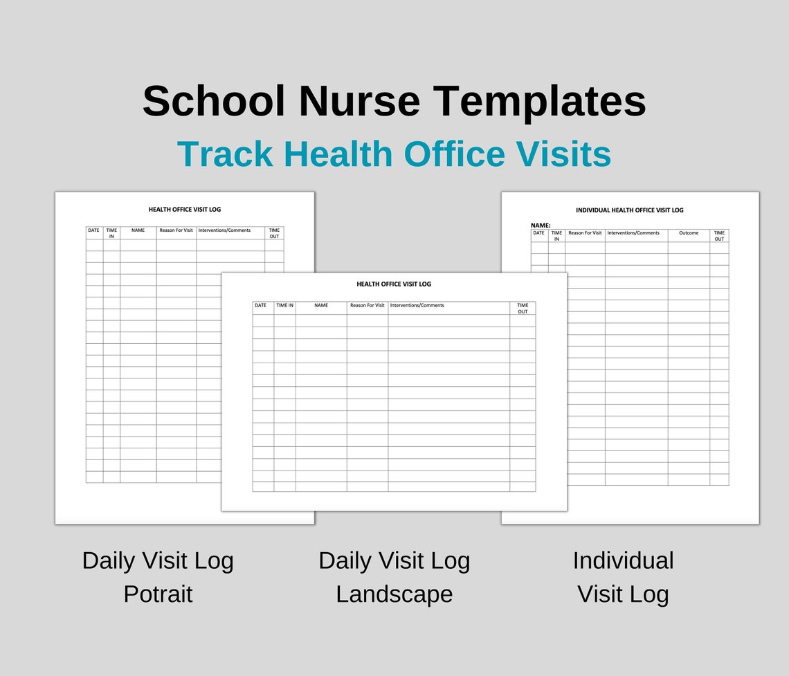 School Nurse Office Visit Template Bundle, Health Office Log, Printable ...