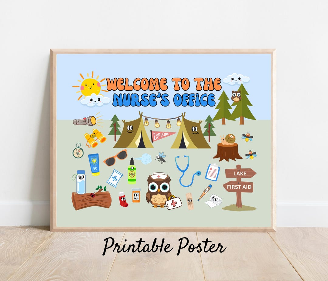 Camp Nurse Poster Printable, Nurse Office Welcome Door Sign, Summer ...