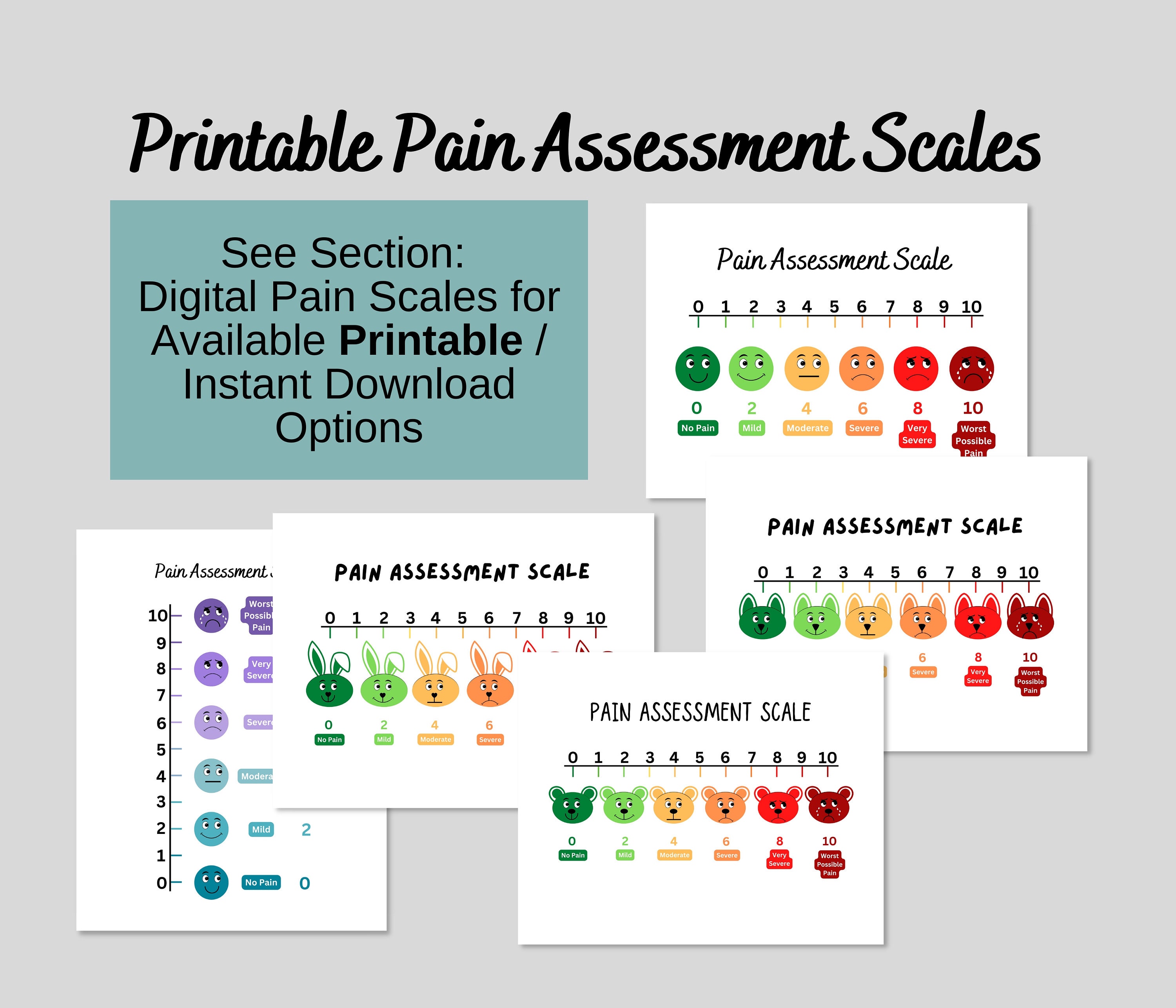 Cute Bunny Pain Scale Poster, Pain Assessment Scale, School Nurse Pain ...