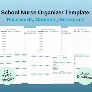 School Nurse Printable Organizer Bundle, School Nurse Password Keeper ...