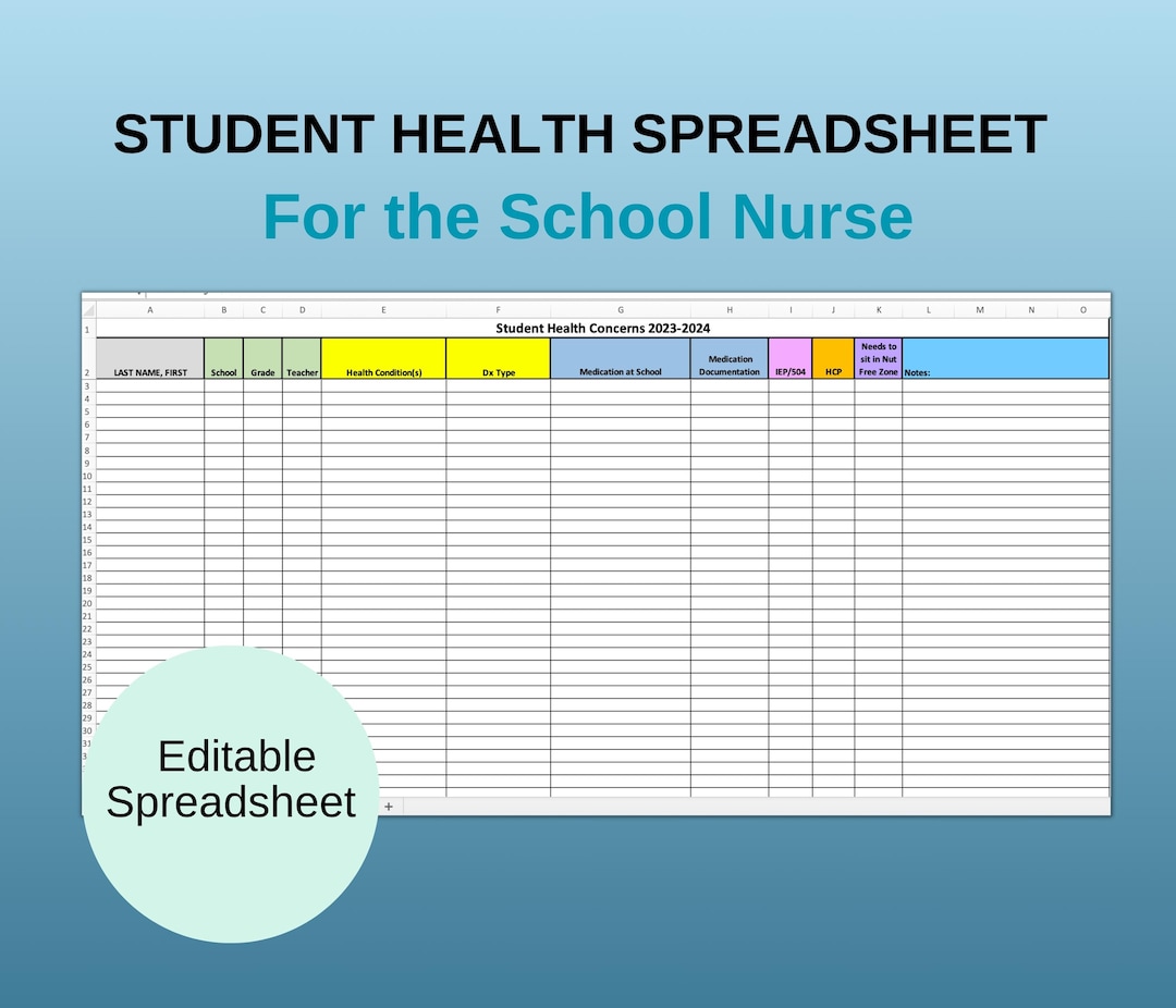 School Nurse Health Log: Student Health Condition Tracker (editable ...