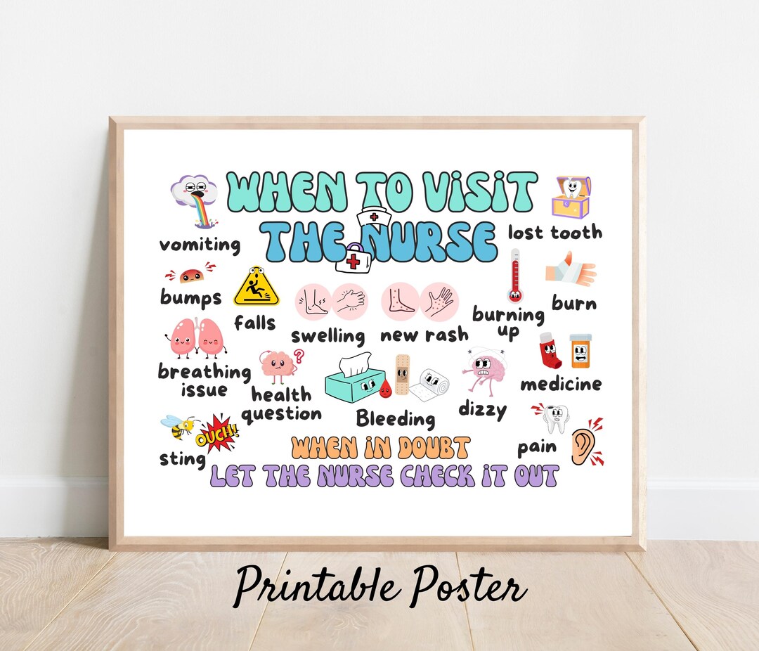 When to Visit the Nurse Poster, School Health Office Decor (digital ...