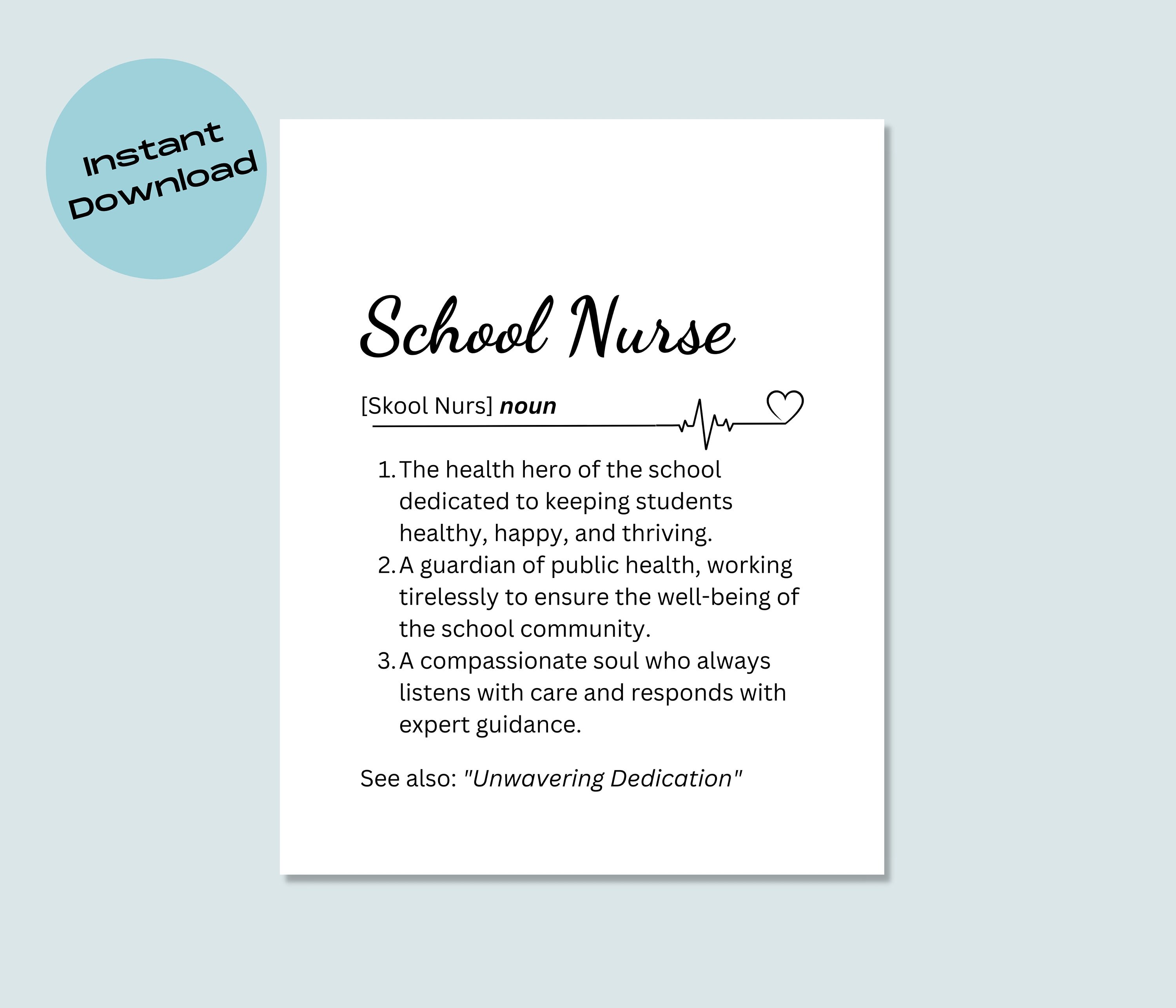 School Nurse Printable Poster, School Nurse Definition Print, End of ...