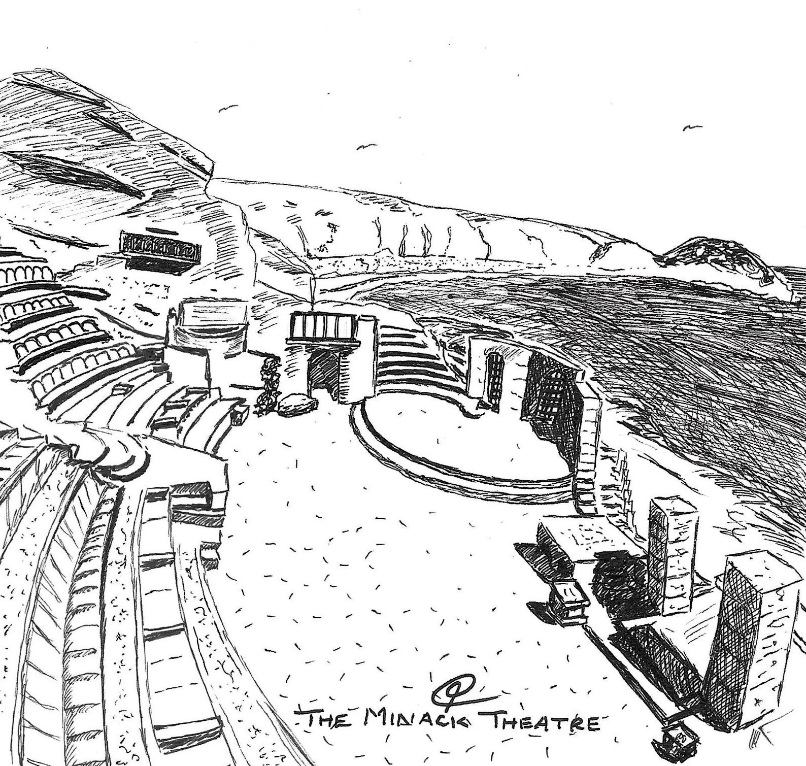 Minack Theatre, Porthcurno, West Cornwall. Pen and Ink Drawing, Digital ...