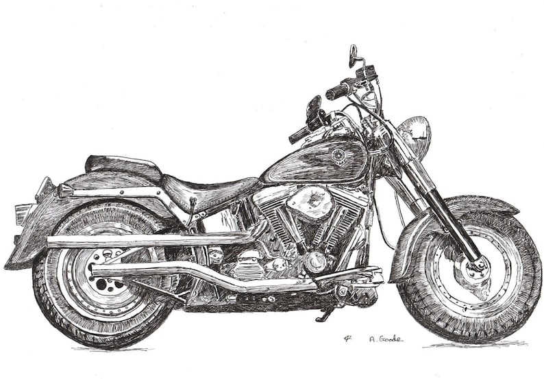 Harley Davidson Fatboy in Pen an Ink. - Etsy