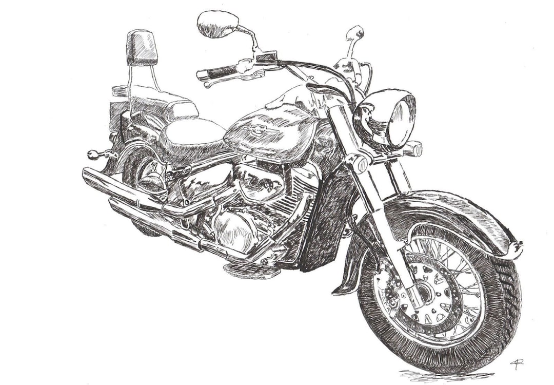 Harley Davidson Motorcycle Pen and Ink Drawing - Etsy