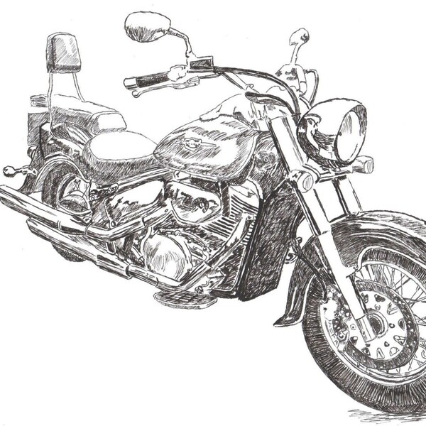 Motorcycle Pencil Drawing - Etsy