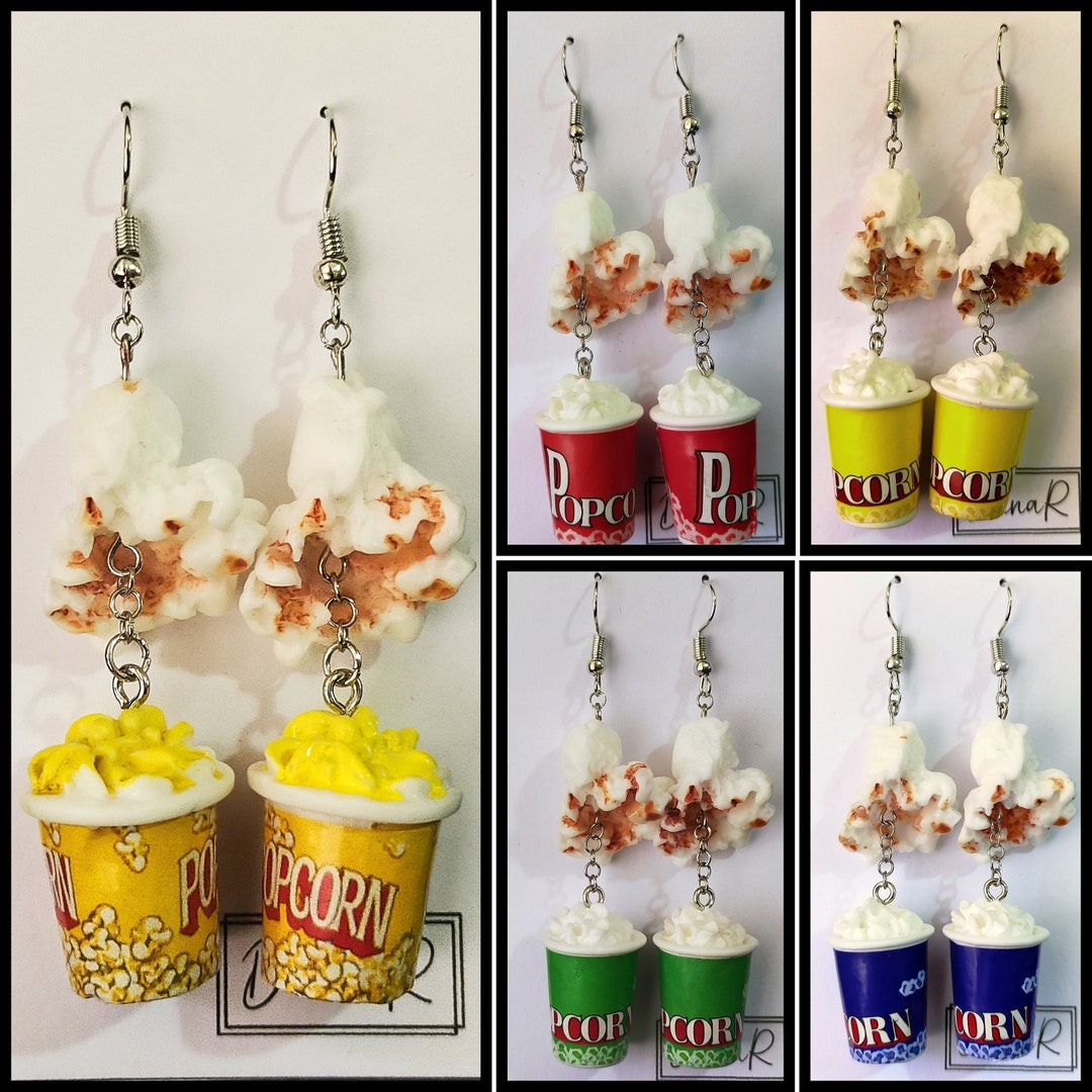 Novelty Popcorn Bucket Earrings Movie Night Gift Dangle Earrings | Food ...