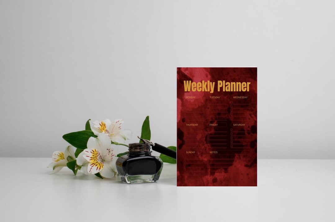 Digital Weekly Planner, Dark Red, Vintage, for Printing and Digital Use ...