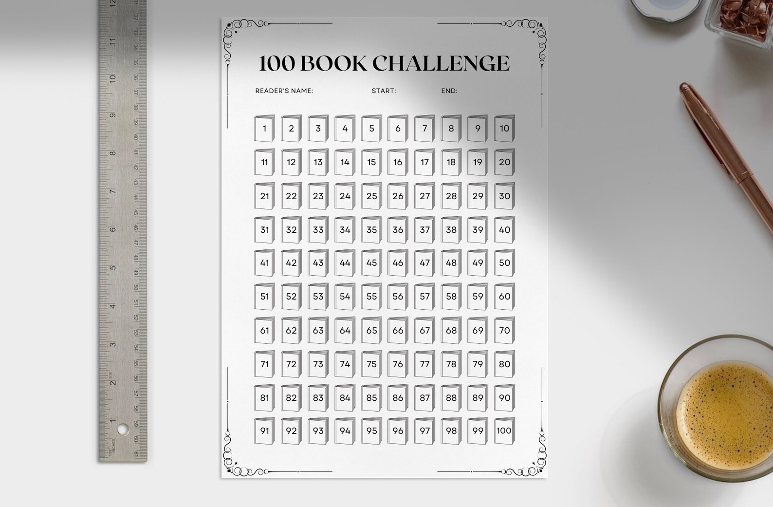 100 Days Book Challenge - Tracker - Template - Worksheet - PDF ...