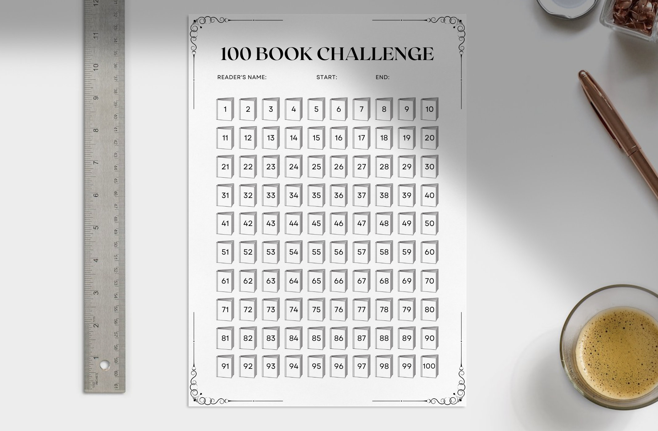100 Days Book Challenge - Tracker - Template - Worksheet - PDF Printable - Self Discipline ...