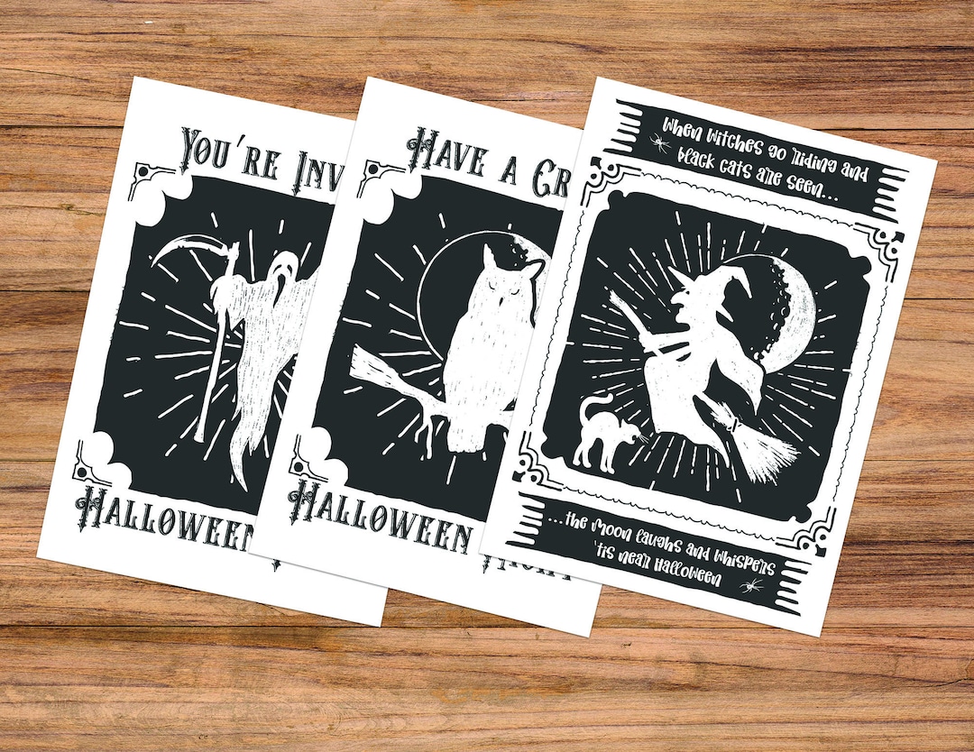 Spooky Halloween Card Bundle Black and White Grunge - Etsy