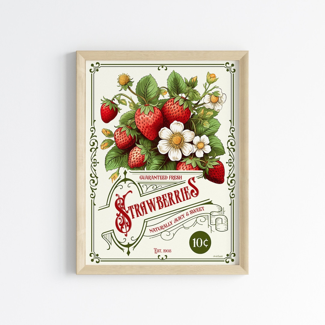 Vintage Strawberries 11x14 Print Strawberry Printable - Etsy