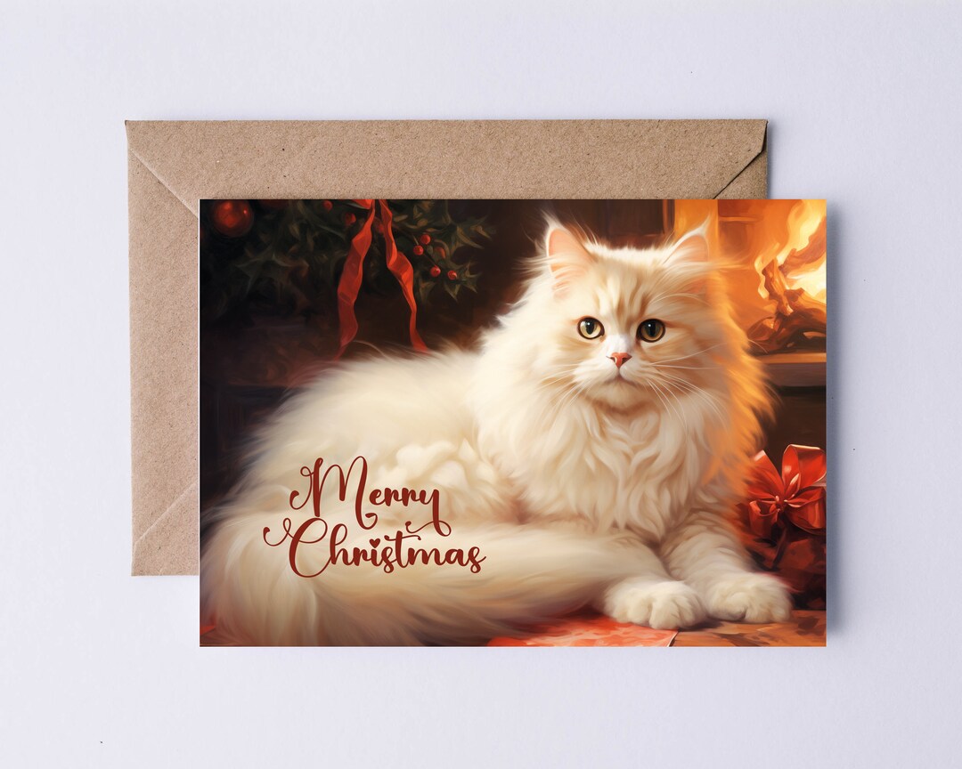 Christmas Persian Cat Card Set of 10 Xmas Cards Personalized Cat Lovers ...
