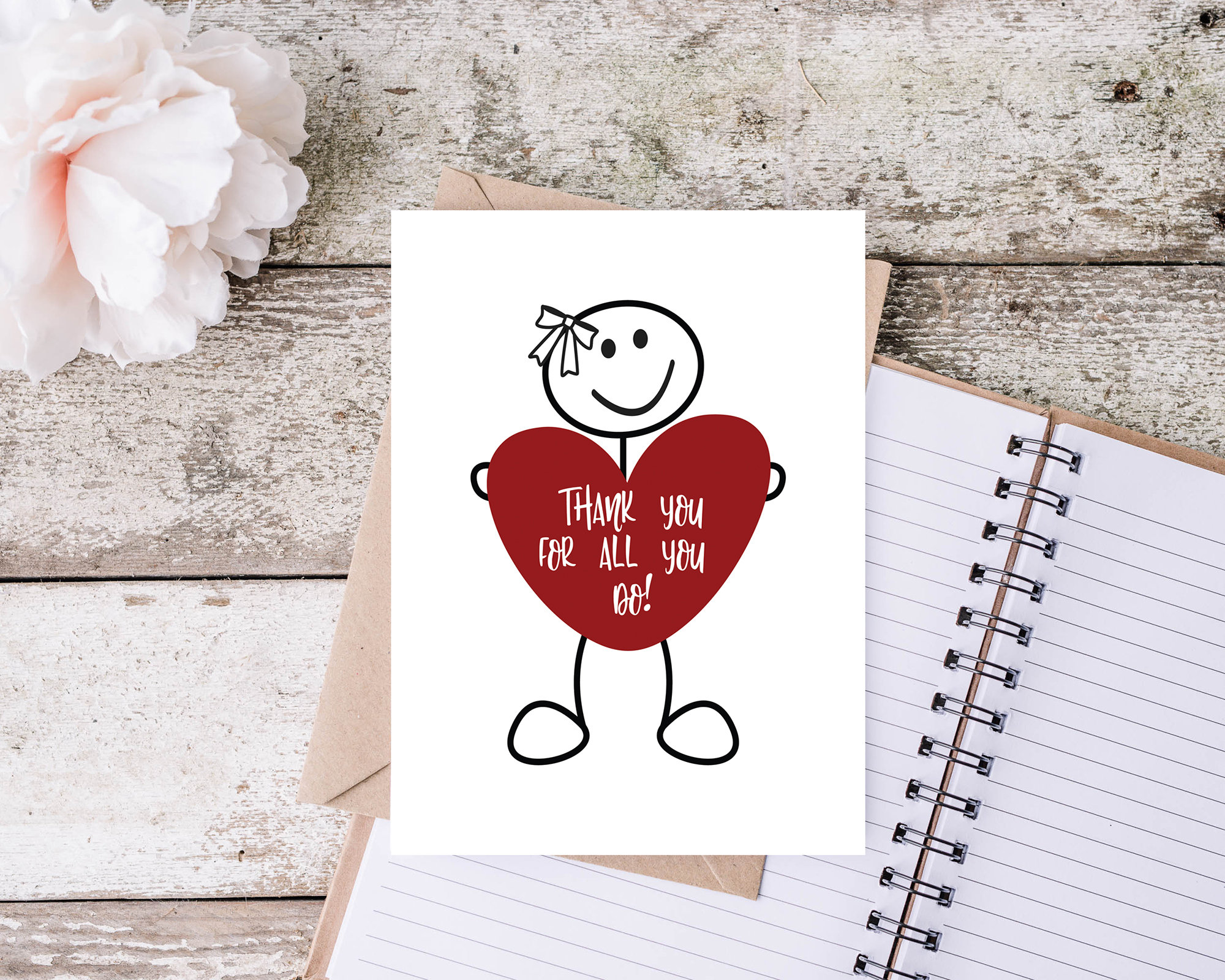 Cute Stick Figure Thank You Card Printable Thank You Red - Etsy