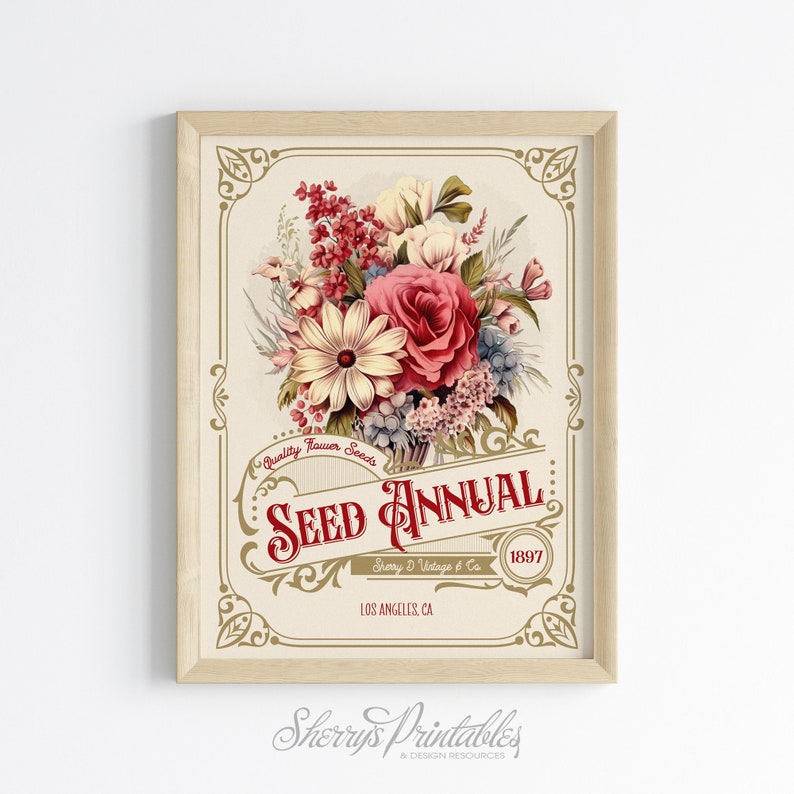 Vintage Seed Package Style Print Instant Floral Print - Etsy