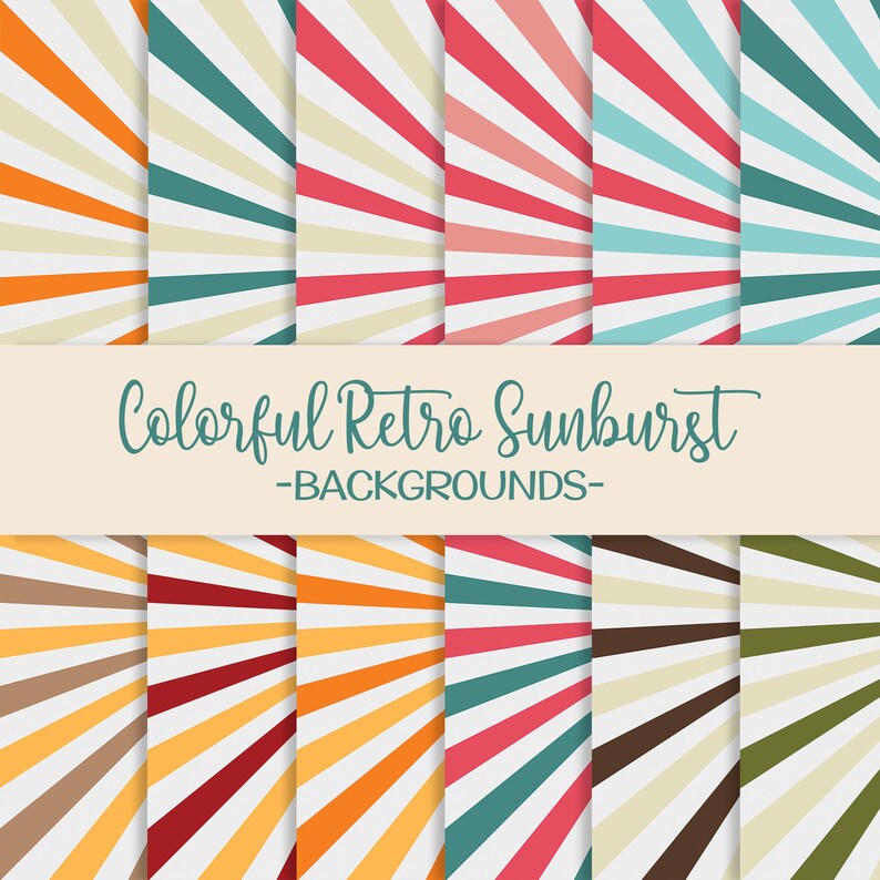Retro Sunburst Backgrounds Colorful Comic Sunbursts Etsy