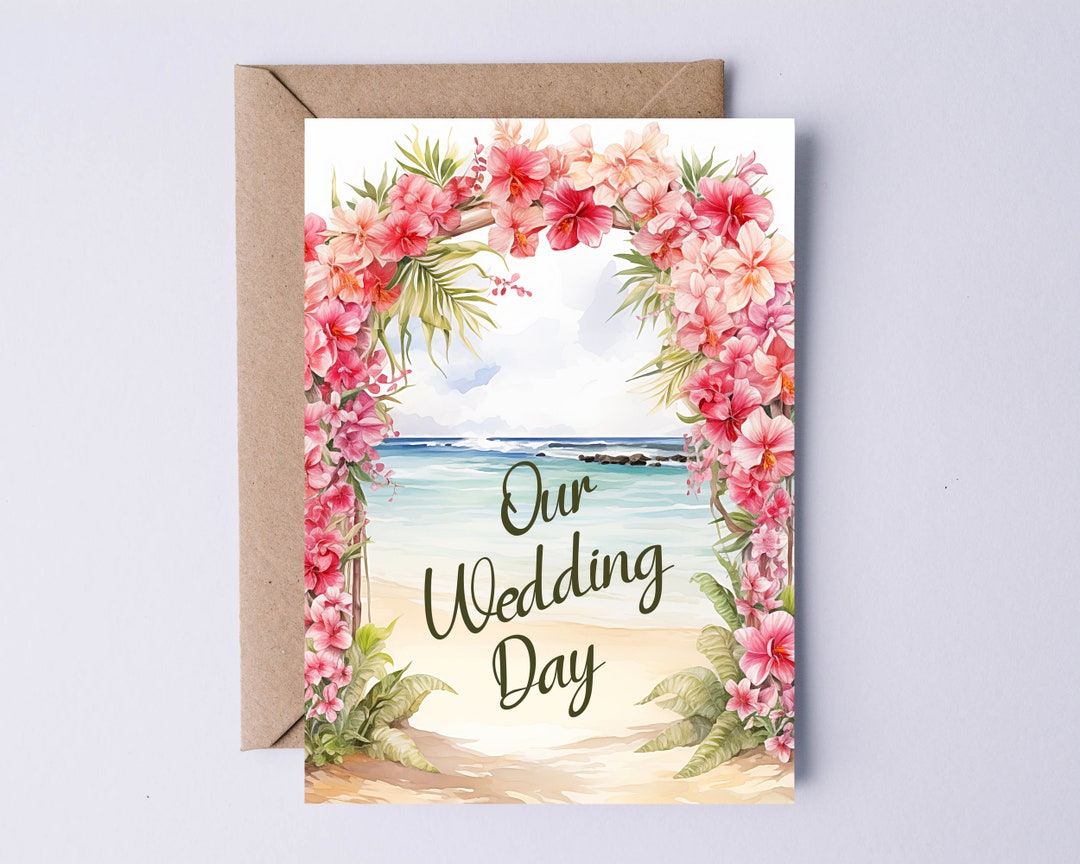 Beach Wedding Watercolor Art Card Set of 10. Personalized Wedding Cards ...