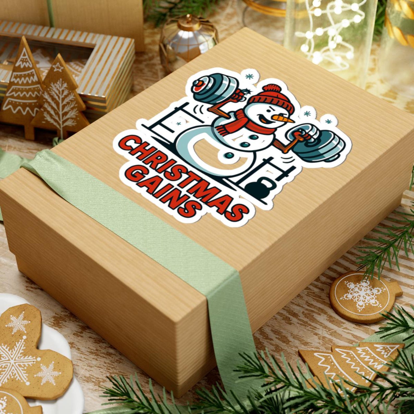 Christmas Gains Snowman Sticker | Kiss-cut Sticker, Fitness Holiday ...