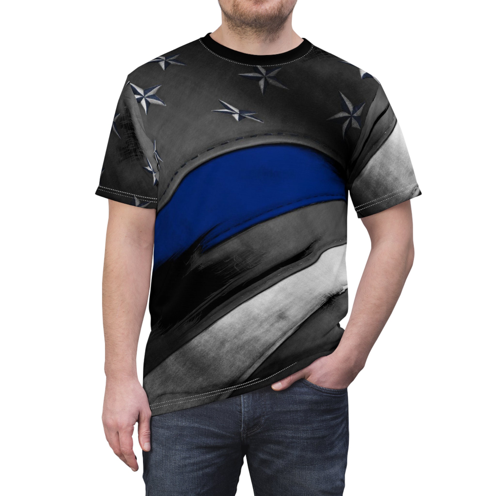 Thin Blue Line Flag Design Patriotic Hand-drawn Digital - Etsy