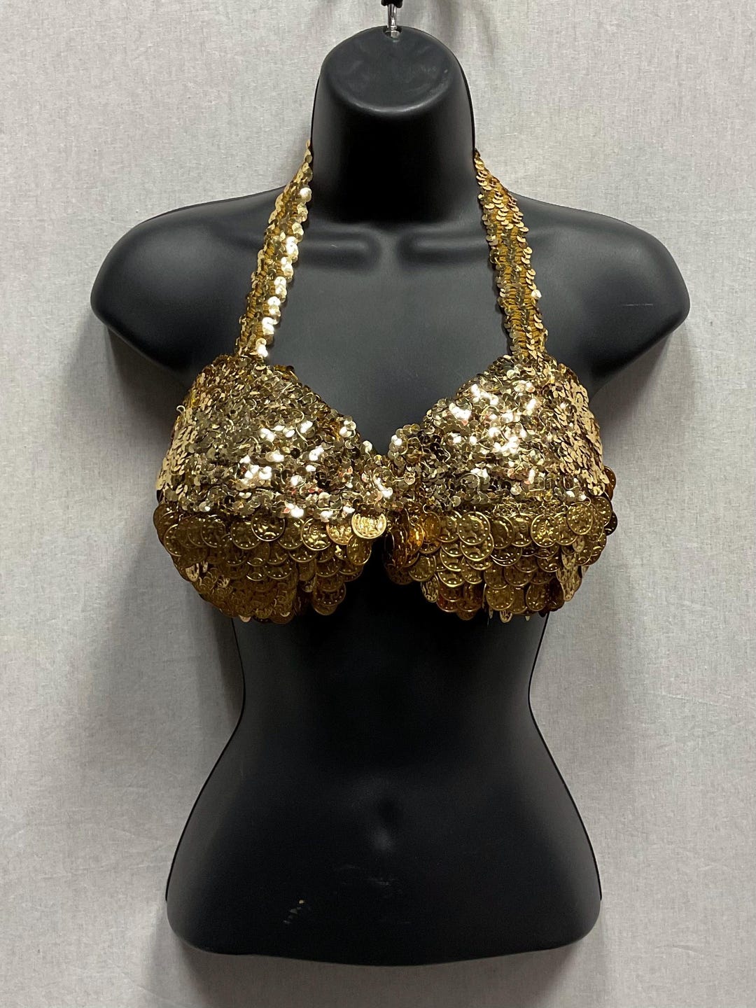 Gold Large Sequins Bra Top With Attached Coins for Belly Dancers ...