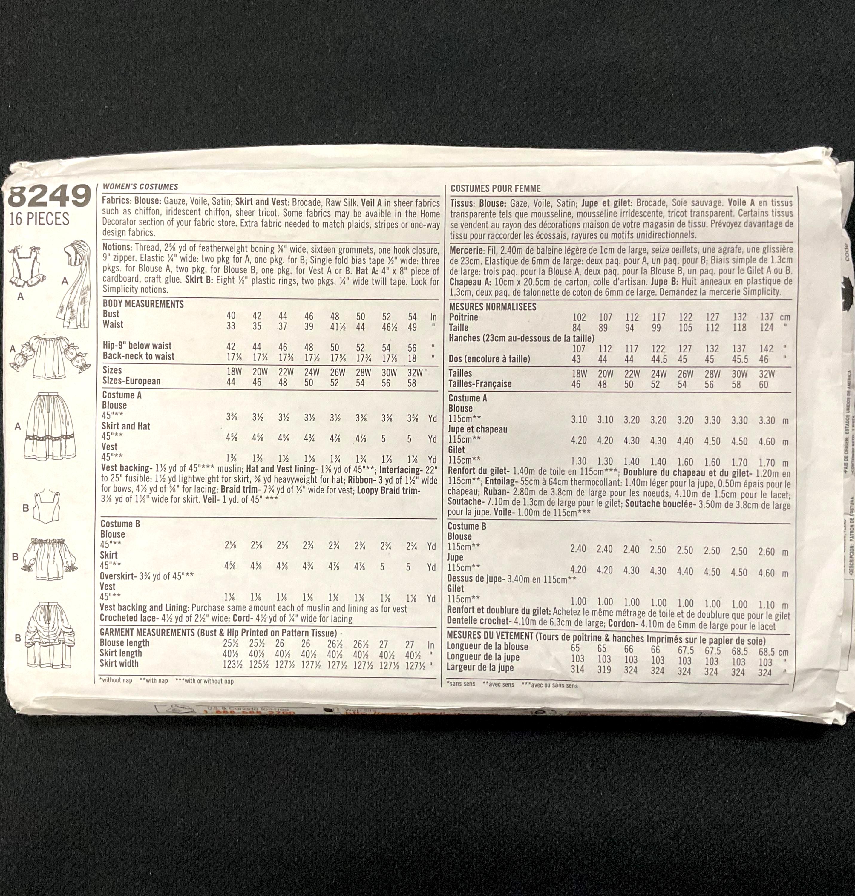 Simplicity 8249 Sewing Pattern Women's Tudor Renaissance Faire Medieval ...