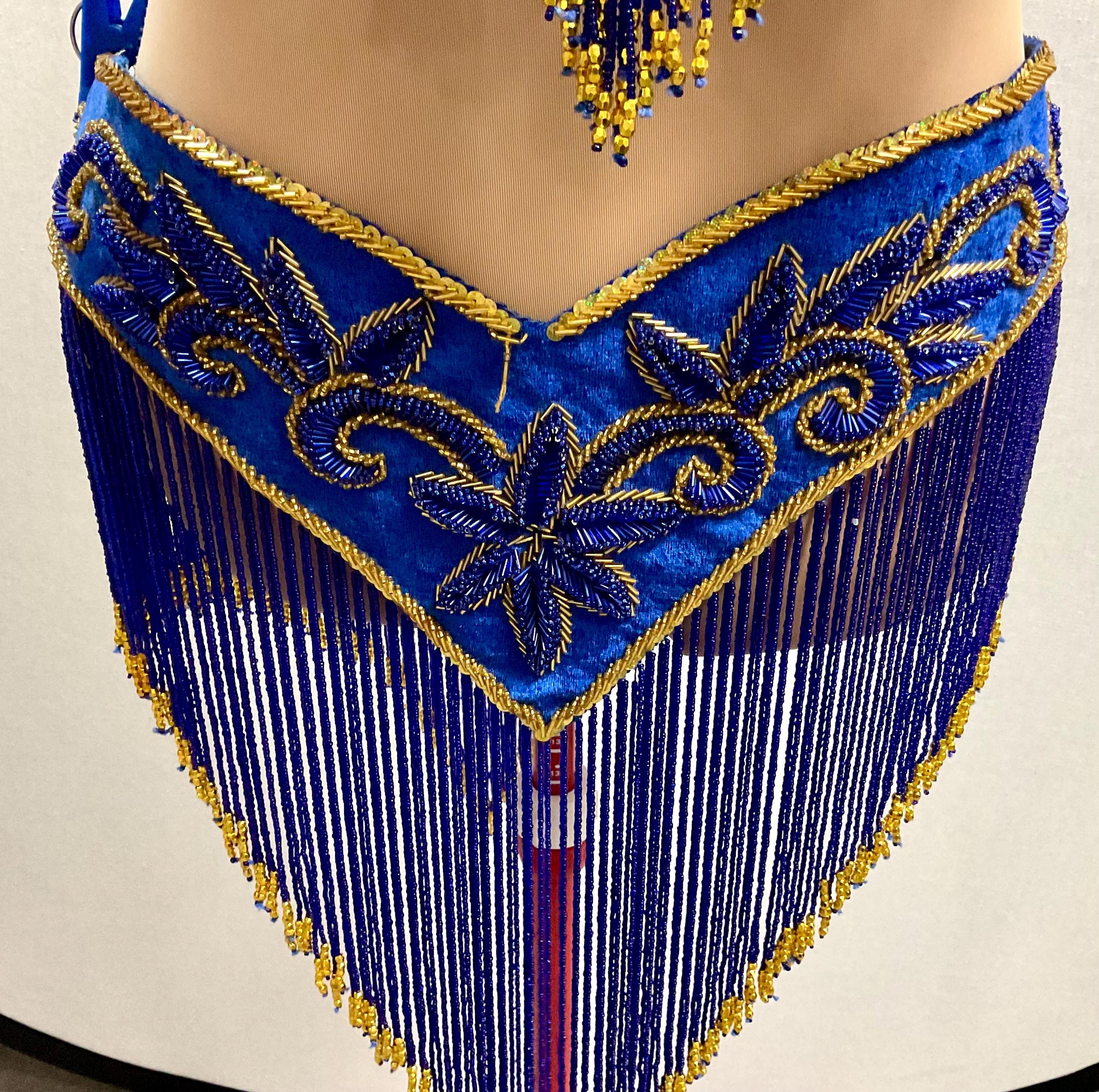 Professional Belly Dance Royal Blue Velvet With Gold Sequin & Beaded ...