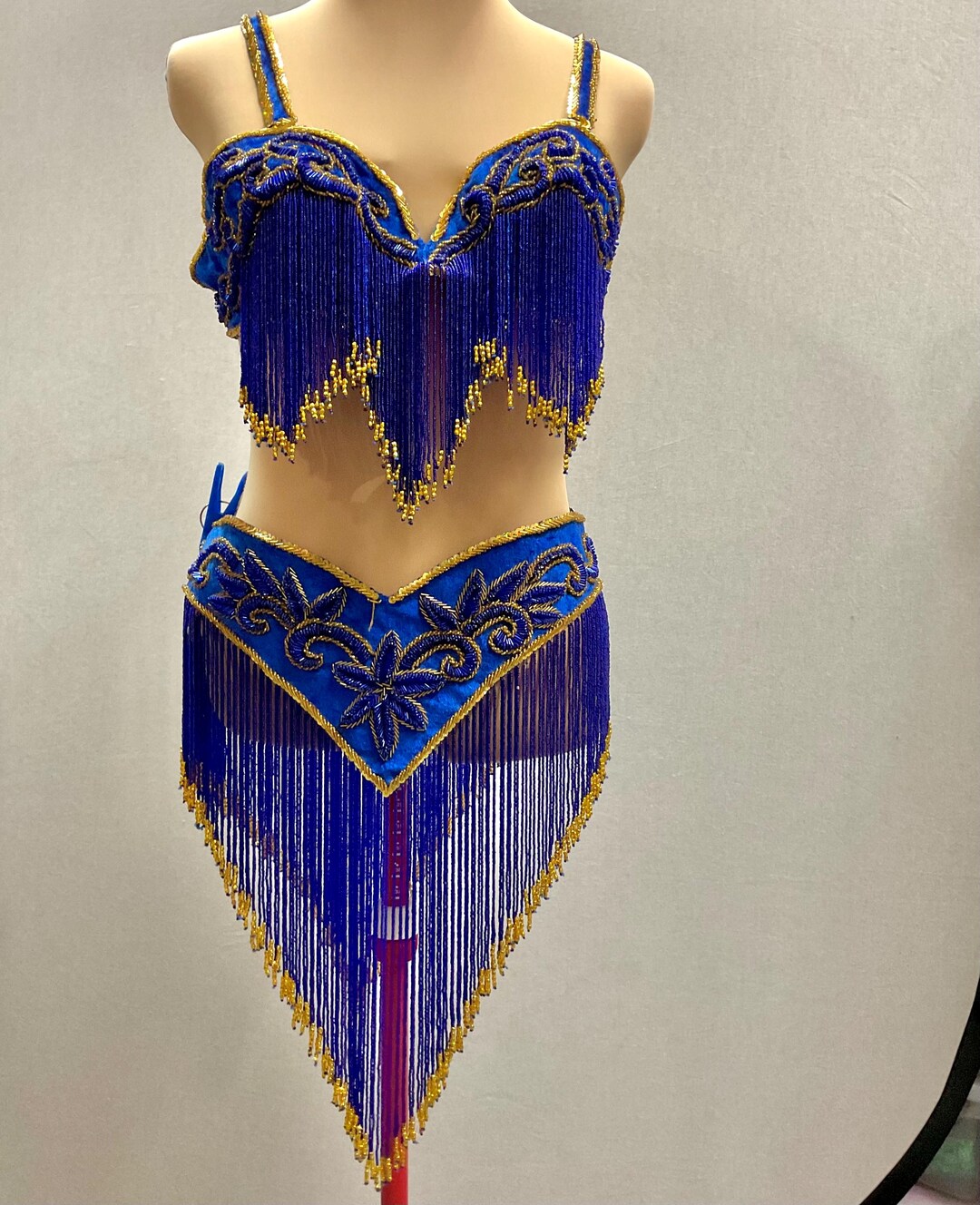 Professional Belly Dance Royal Blue Velvet With Gold Sequin & Beaded ...