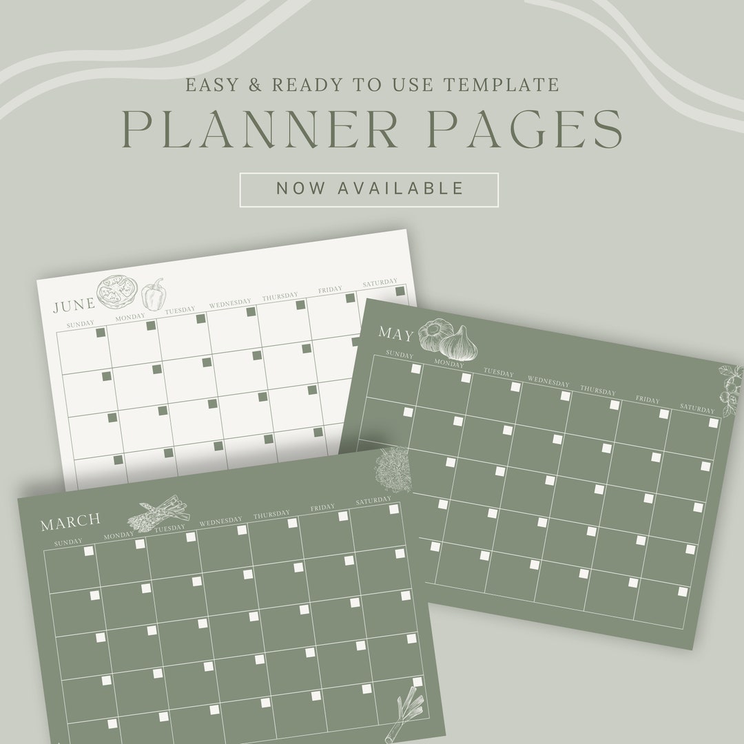Blank Monthly Calendar | Printable | Downloadable | Garden - Etsy