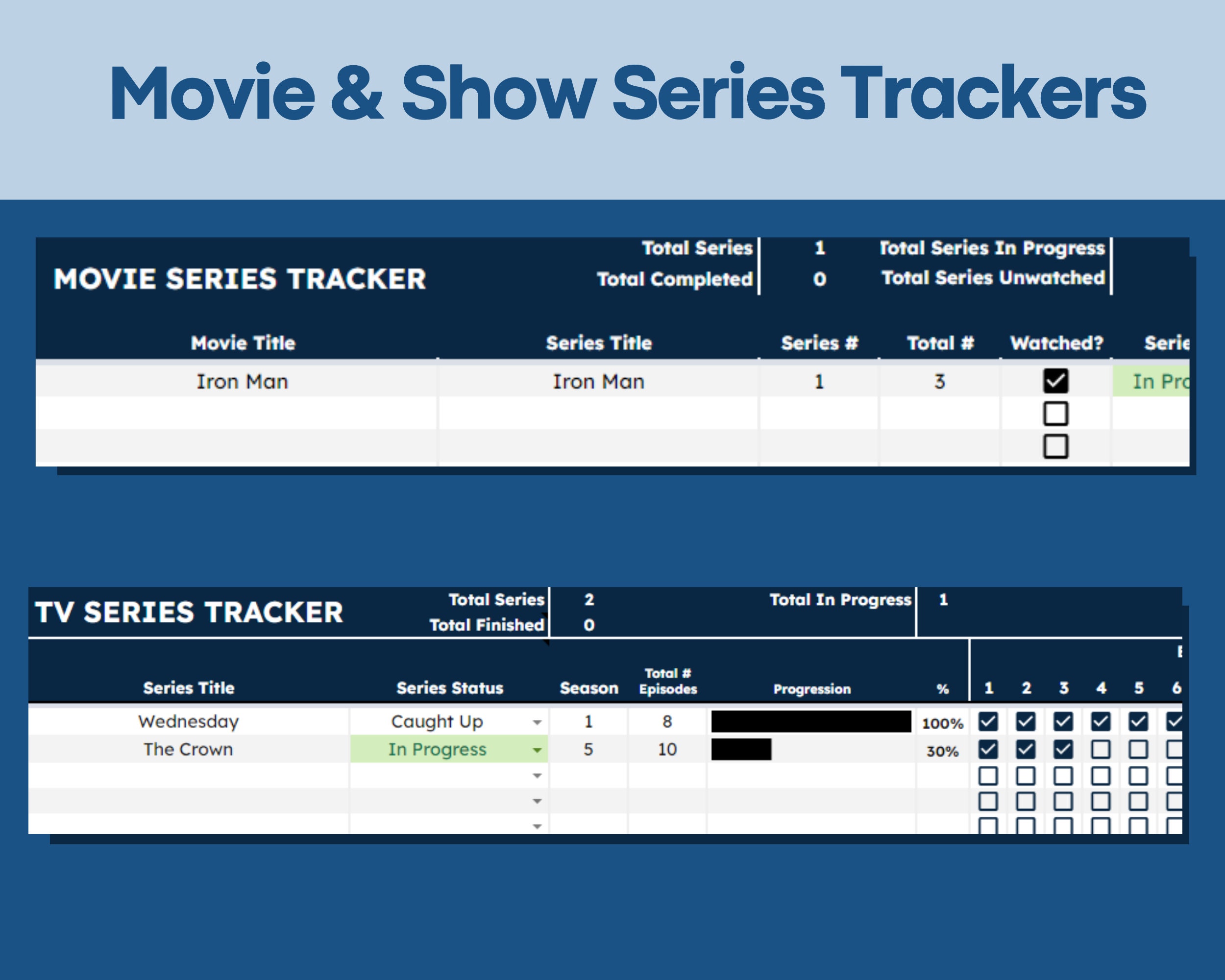 Movie and Show Tracking Spreadsheet Google Sheets Template - Etsy