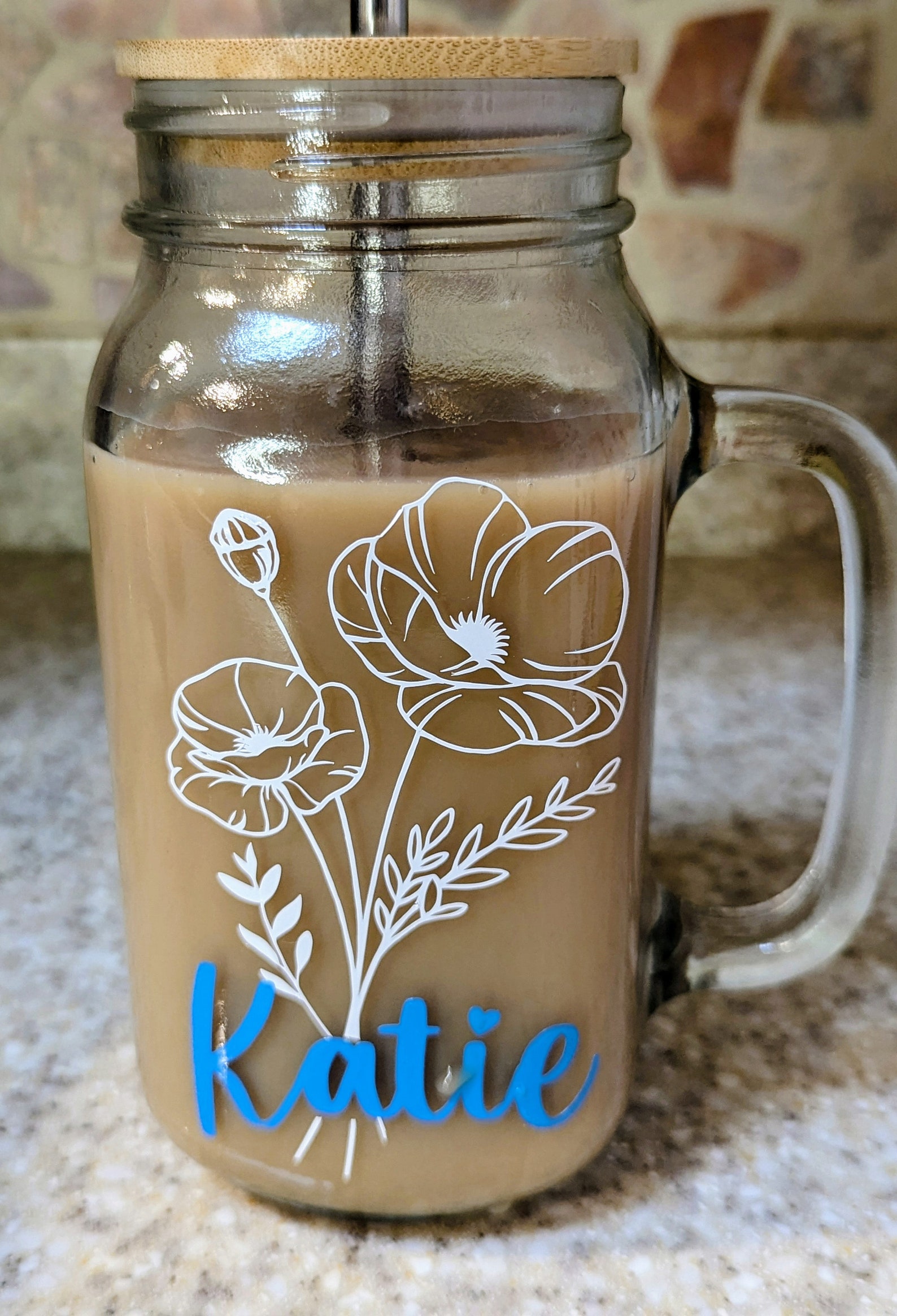 Birth Flower Mason Jar: Personalized Glass Cup With Straw, Birthday ...