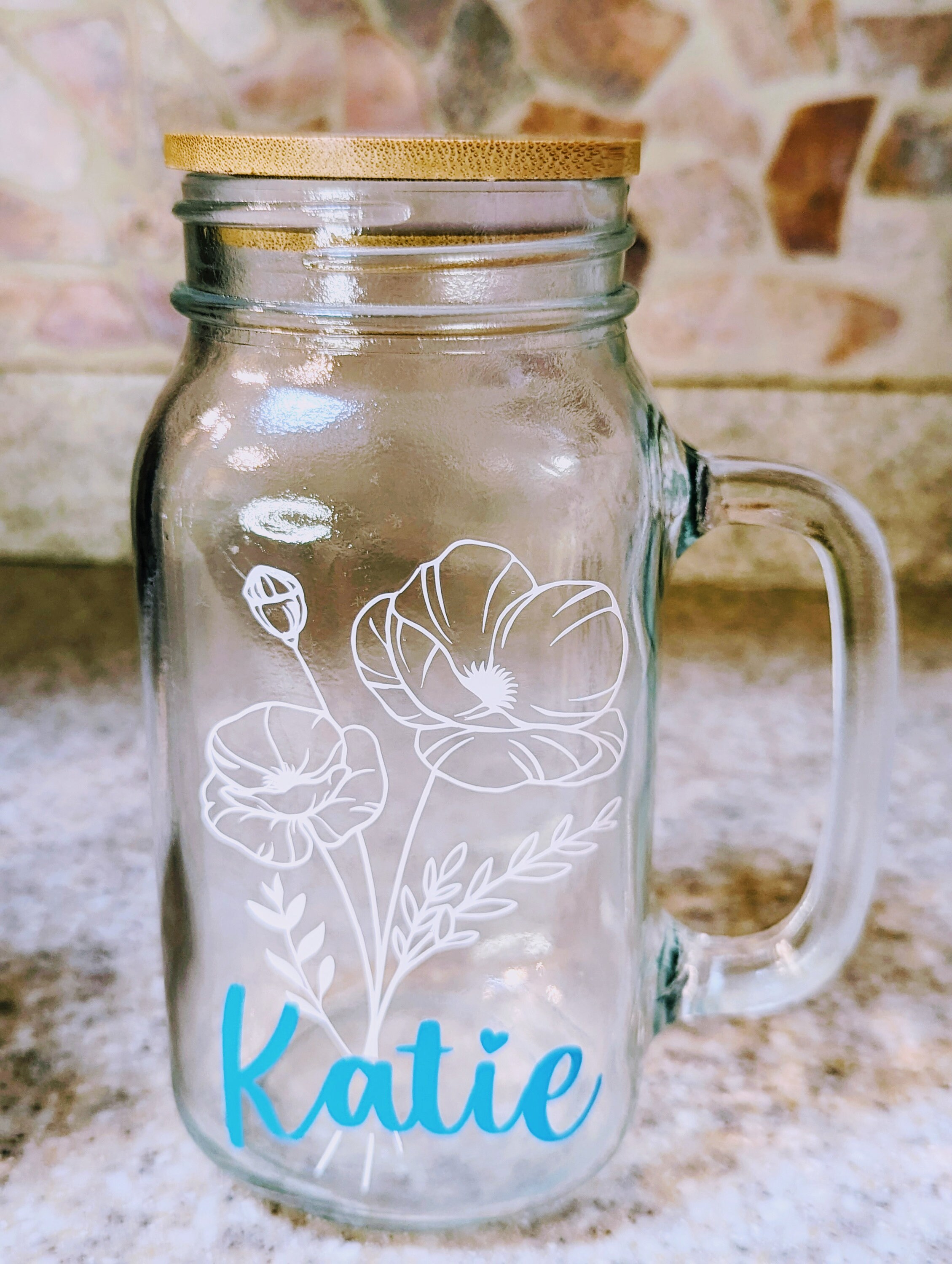 Birth Flower Mason Jar: Personalized Glass Cup With Straw, Birthday ...