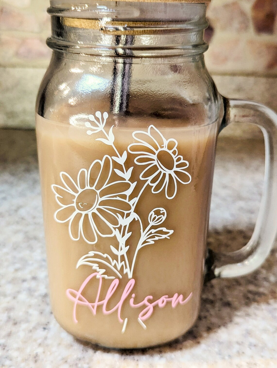 Birth Flower Mason Jar: Personalized Glass Cup With Straw, Birthday ...