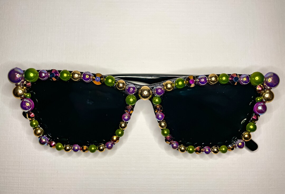 Retro Mardi Gras Cat Eye Sunglasses Pearl Custom Sunglasses Etsy