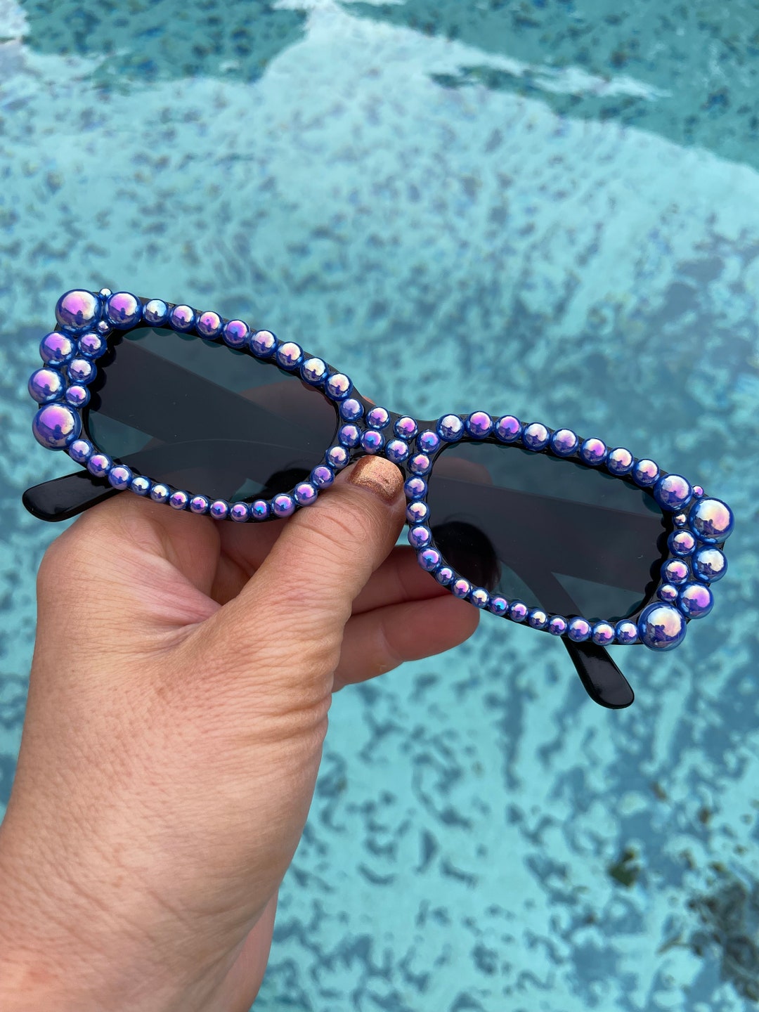 Retro 90s Blue And Black Sunglasses Pearl Custom Sunglasses Adult