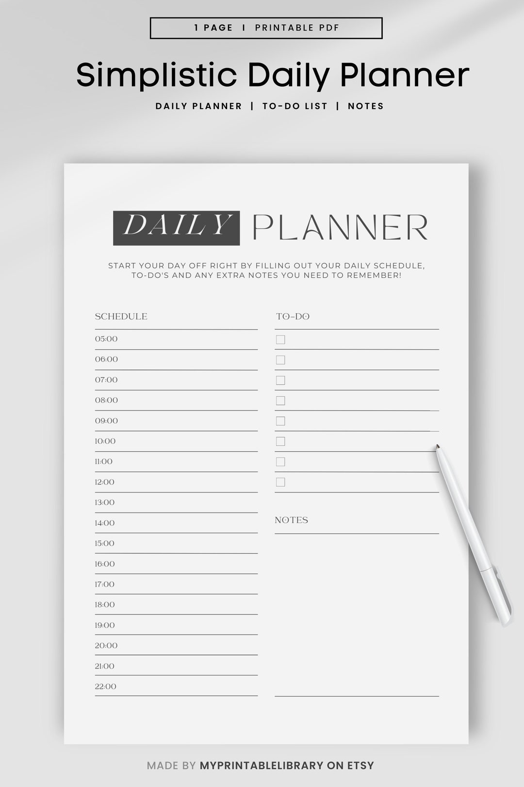 Simplistic Daily Planner Printable, Daily Planner, To-do List, Daily ...