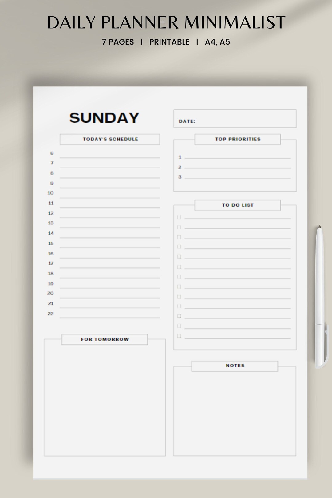 Minimalist Daily Planner Template: Printable Productivity Organizer - Etsy