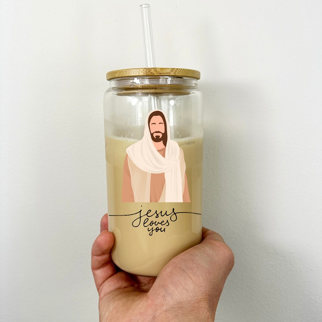 Jesus Loves You Glass Coffee Cup: Religious Gift With Bamboo Lid - Etsy