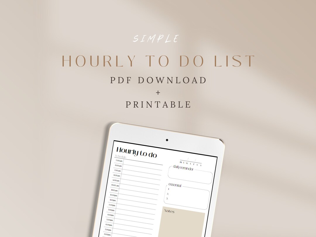 Printable Hourly to Do List, Digital List, Simple Task List, Digital ...