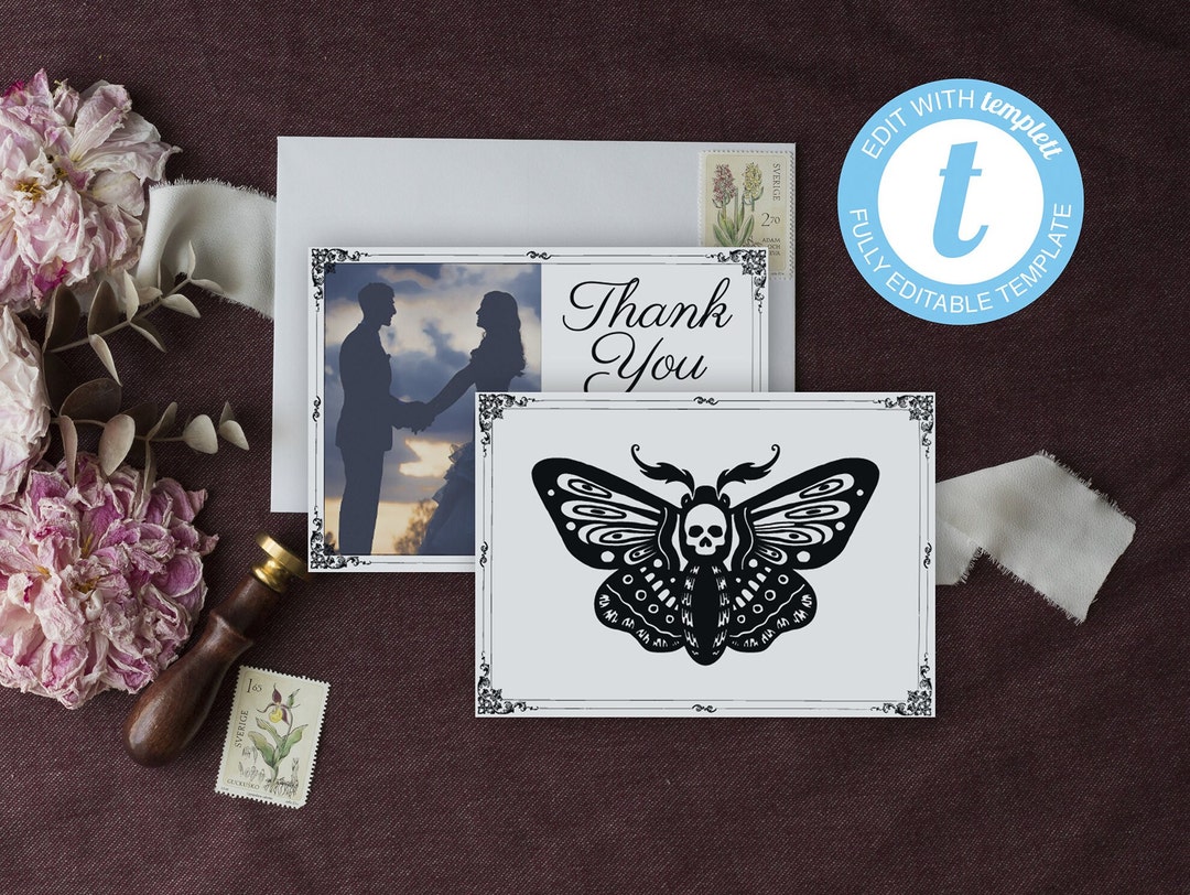 Deathmoth Gothic Wedding Thank You Card, Death's Head Hawk Moth ...