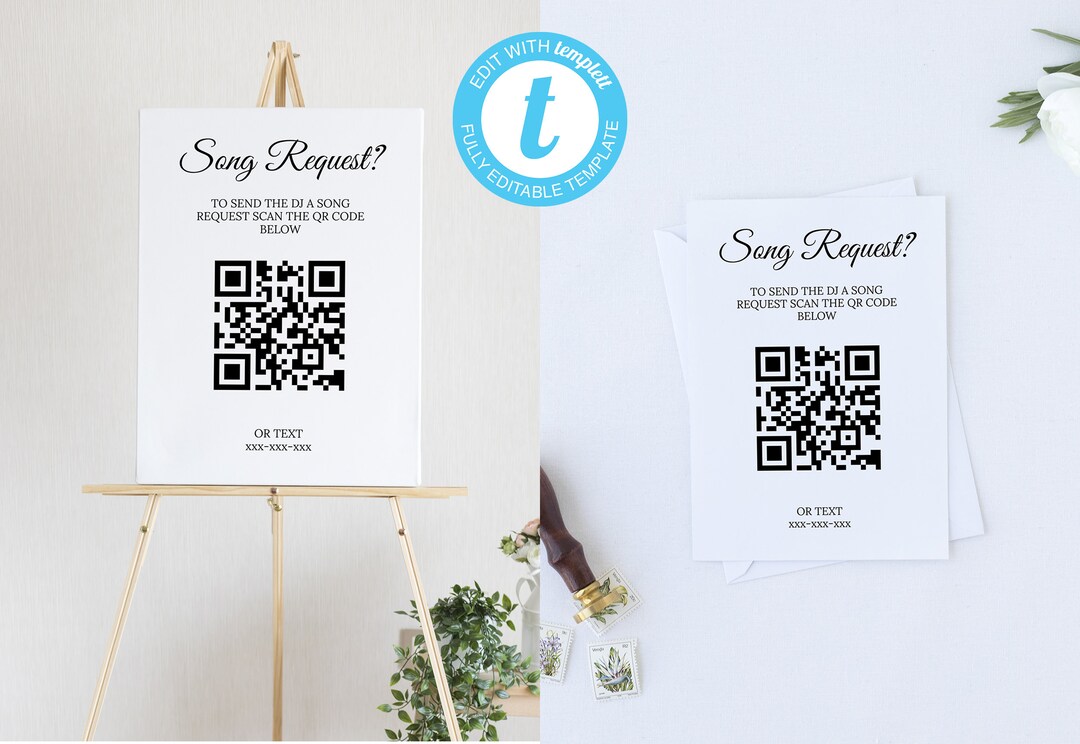 Song Request Wedding Sign, Wedding Playlist, Chic Décor, Editable With ...