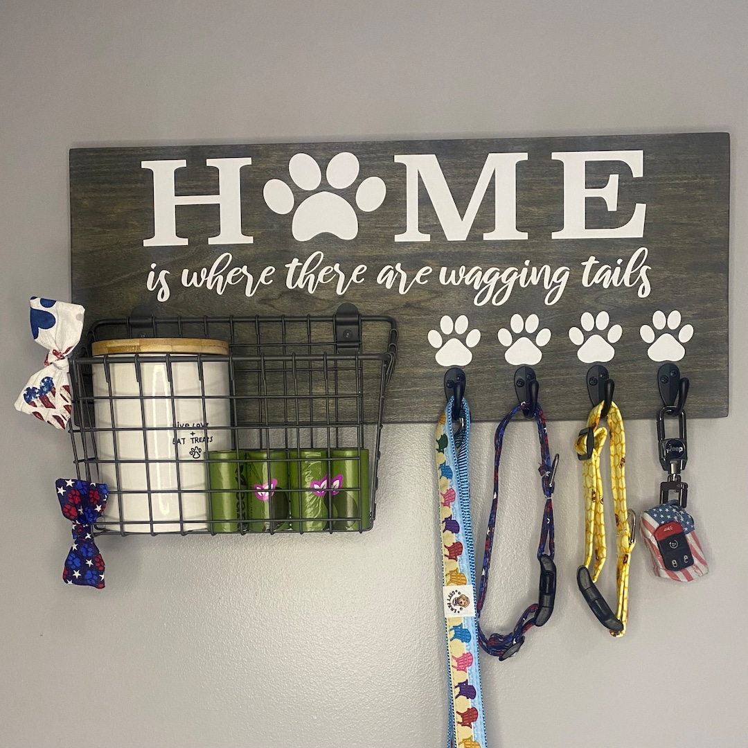 Handmade Pet Leash Organizer, Steel Basket & Hooks, Dog Mom Decor - Etsy