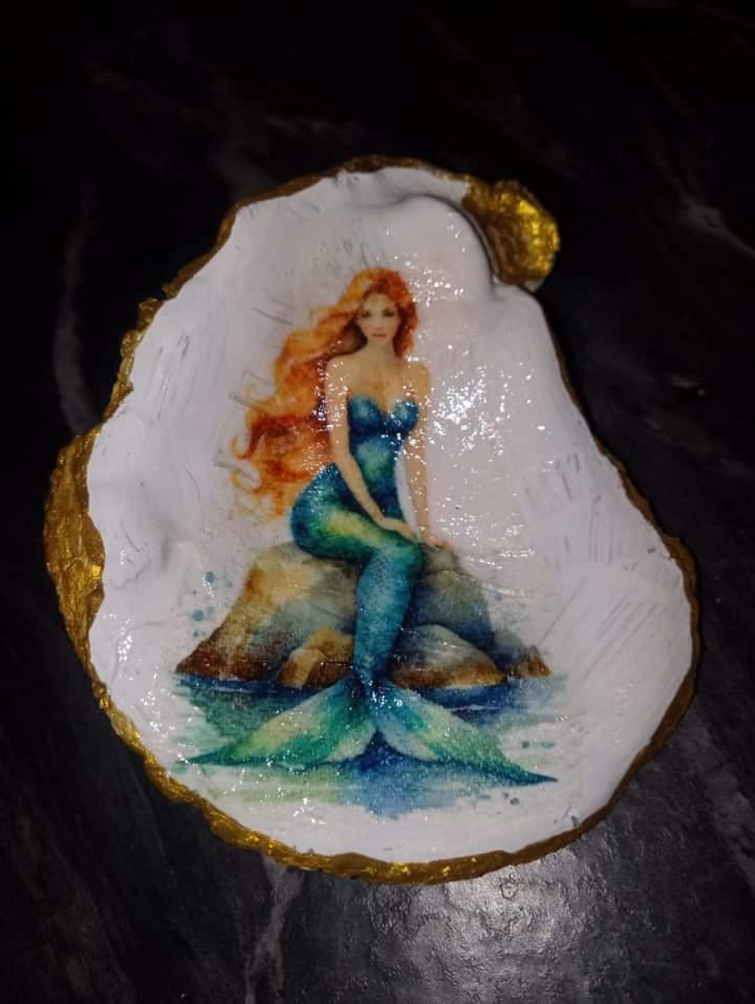 Red Haired Mermaid Sitting on a Rock Oyster Shell - Etsy