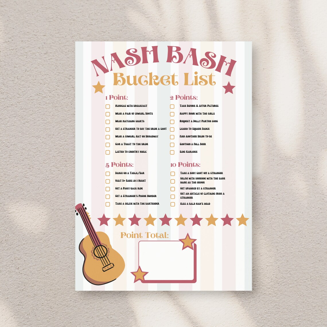Nash Bash Nashville Bachelorette Party Bucket List Scavenger Hunt Game ...