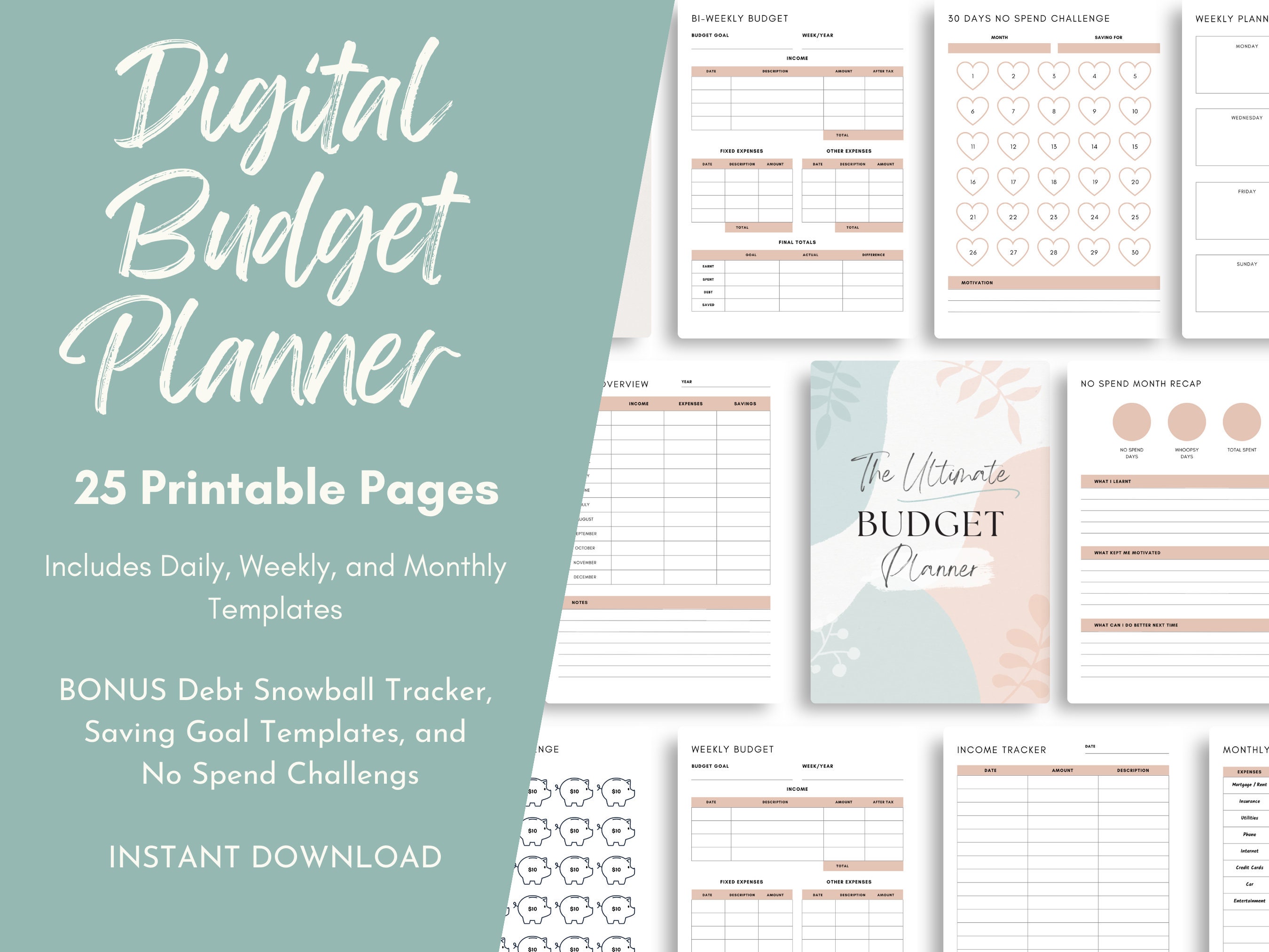 Printable Budget Planner and Workbook With Monthly and Weekly Templates ...